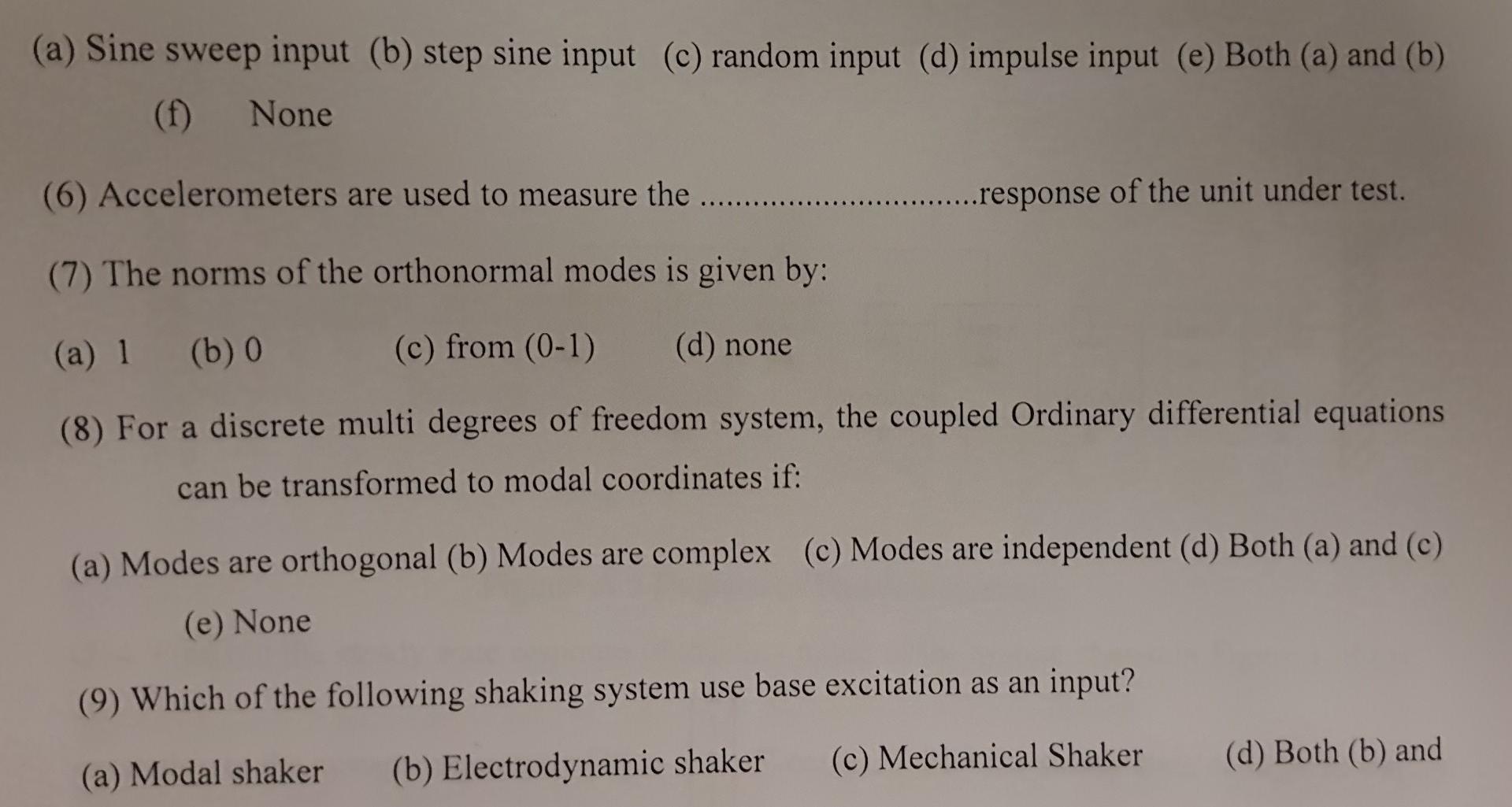 Solved (a) Sine sweep input (b) step sine input (c) random | Chegg.com
