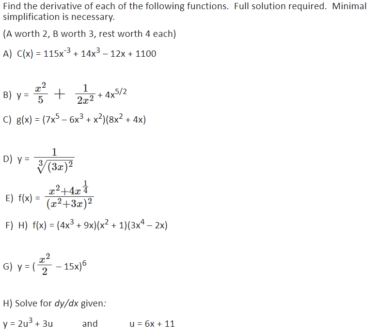 Solved Find the derivative of each of the following | Chegg.com