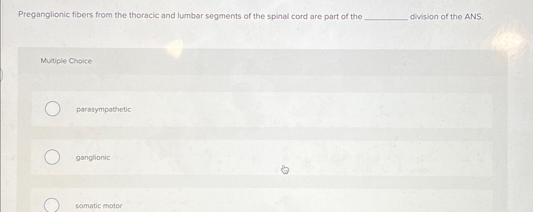 Solved Preganglionic fibers from the thoracic and lumbar | Chegg.com
