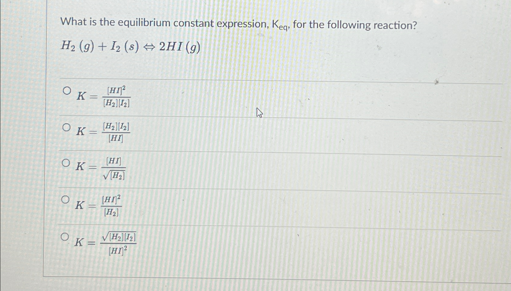 Solved What is the equilibrium constant expression, Keq , | Chegg.com