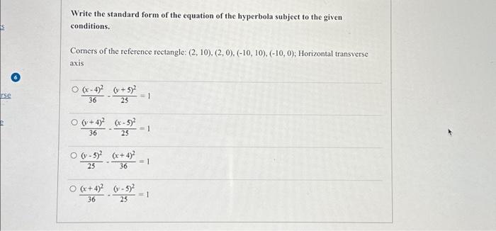 Solved S rse e 6 Write the standard form of the equation of | Chegg.com