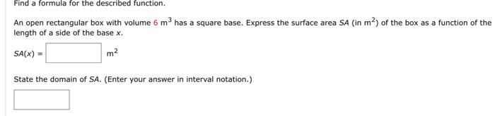 Solved Find a formula for the described function. An open | Chegg.com
