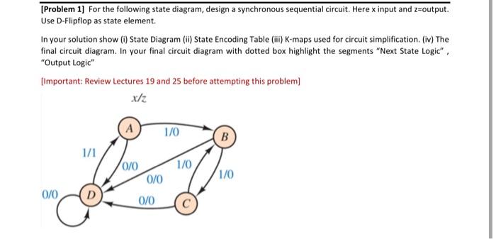 Solved [Problem 1] For the following state diagram, design a | Chegg.com