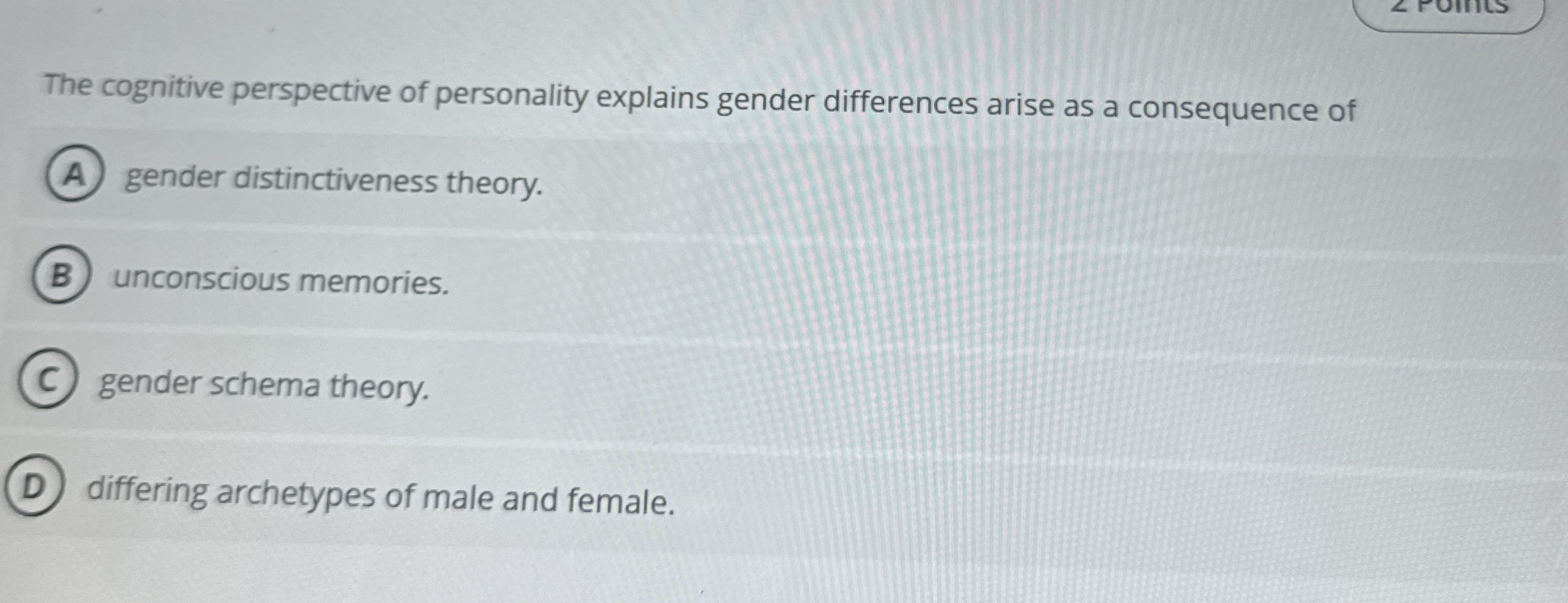 Solved The cognitive perspective of personality explains | Chegg.com