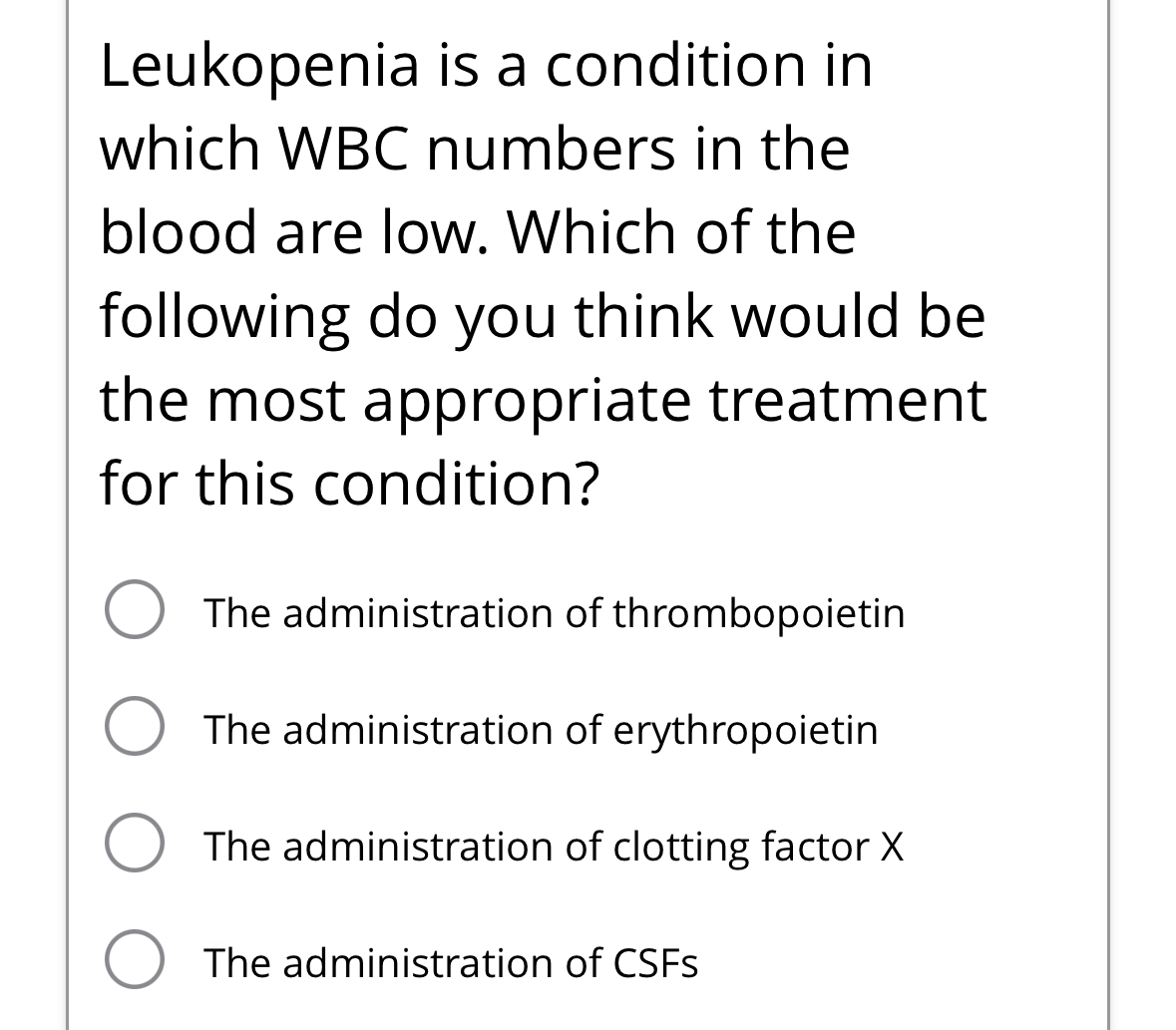 Solved Leukopenia is a condition inwhich WBC numbers in | Chegg.com