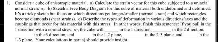 Solved 1. Consider a cube of anisotropic material. a) | Chegg.com
