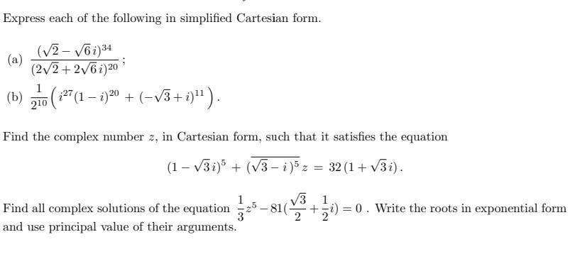 Solved Express each of the following in simplified Cartesian | Chegg.com