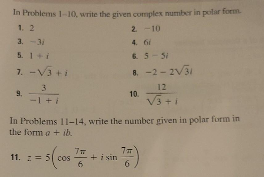 Solved In Problems 1-10. write the given complex number in | Chegg.com