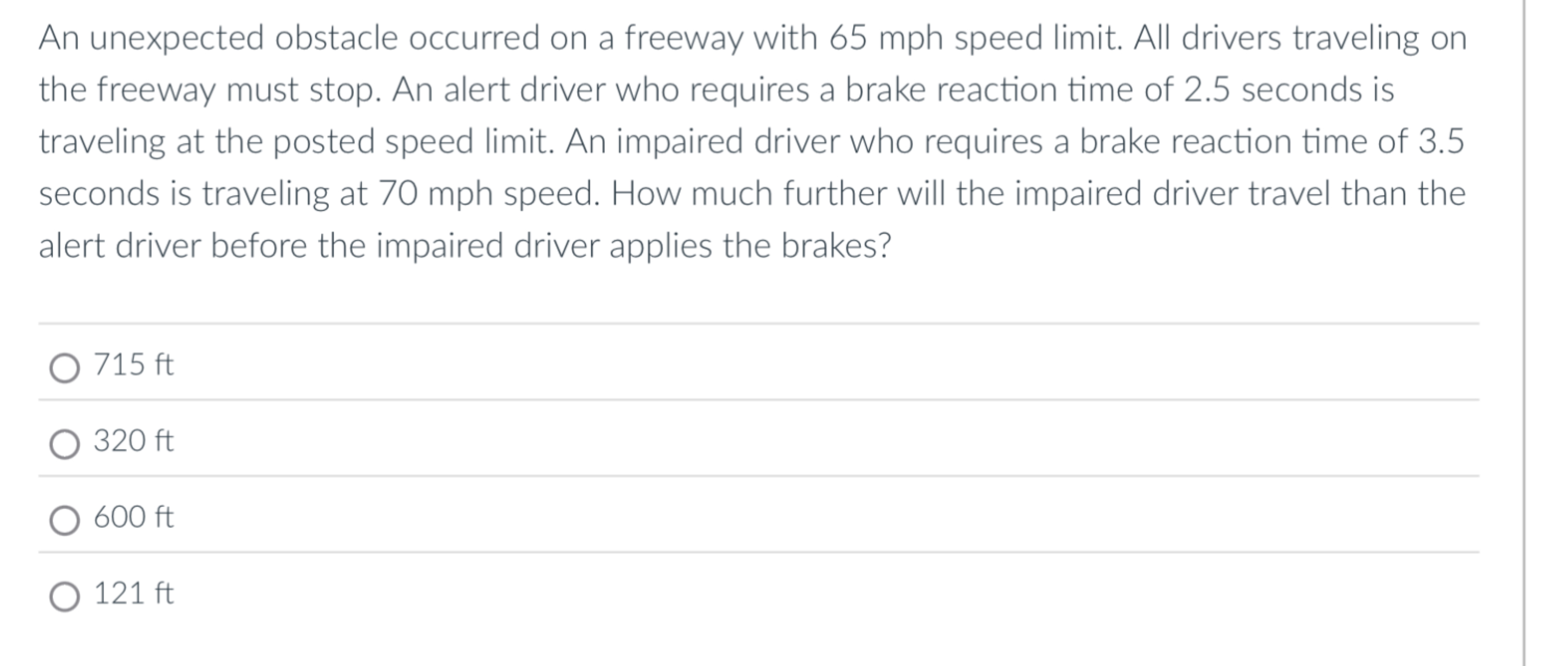 Solved An unexpected obstacle occurred on a freeway with 65 | Chegg.com