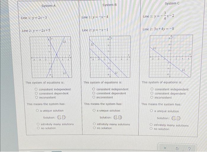 Solved System A System B System Line 1: y=2x-3 Line 1: y = | Chegg.com