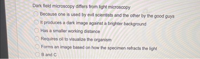 Solved Dark field microscopy differs from light microscopy | Chegg.com