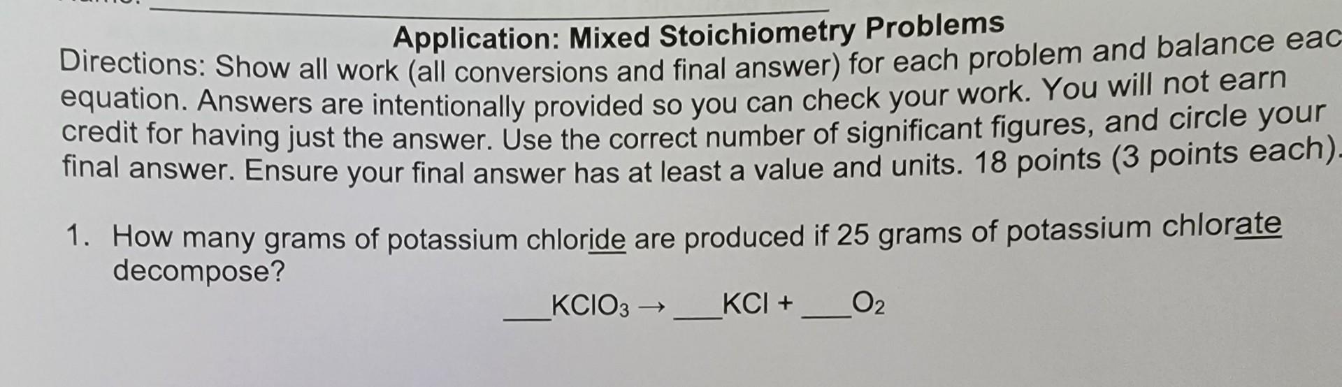 Solved Application: Mixed Stoichiometry Problems Directions: | Chegg.com
