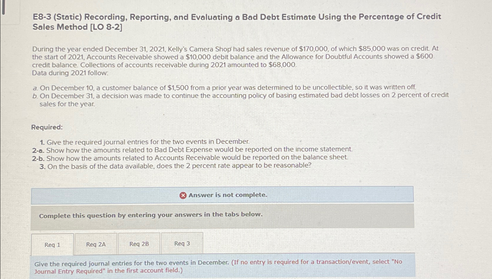 Solved E8-3 (Static) ﻿Recording, Reporting, and Evaluating a | Chegg.com