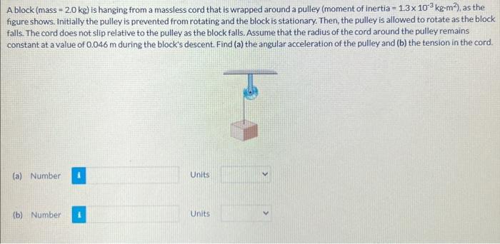 Solved A block (mass =2.0 kg ) is hanging from a massless | Chegg.com