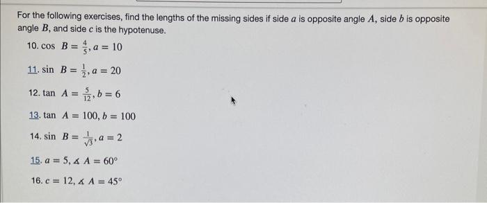 Solved For the following exercises, find the lengths of the | Chegg.com