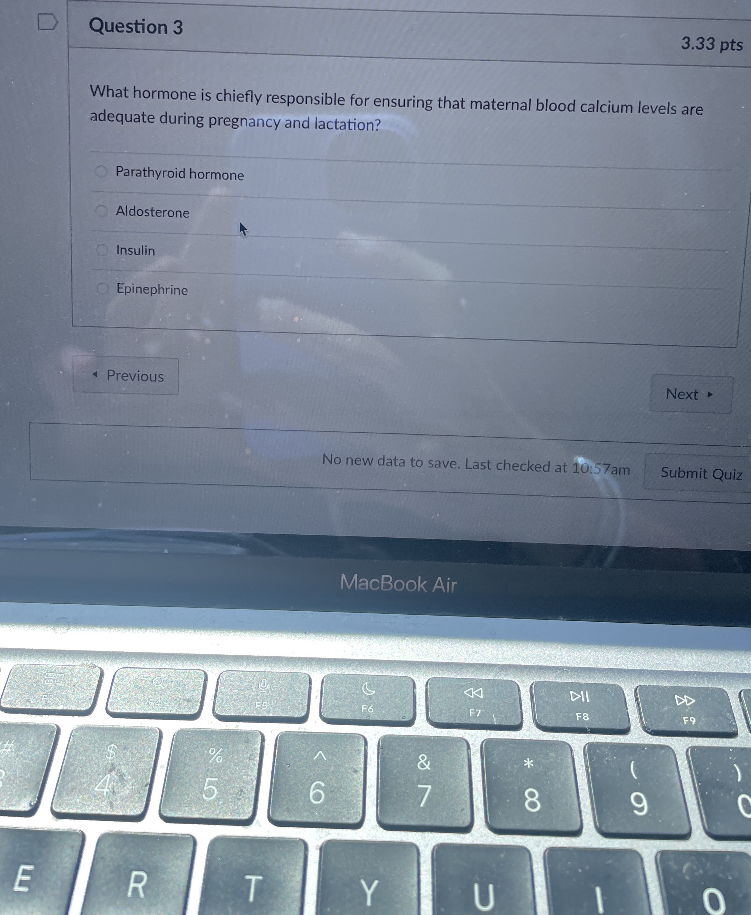 Solved Question 33.33 ﻿ptsWhat hormone is chiefly | Chegg.com