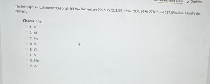 Solved The first eight ionization energies of a third row | Chegg.com