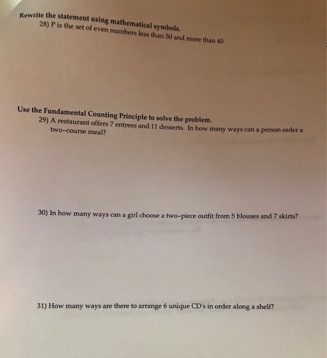 Solved Rewrite the statement using mathematical symbols 28) | Chegg.com