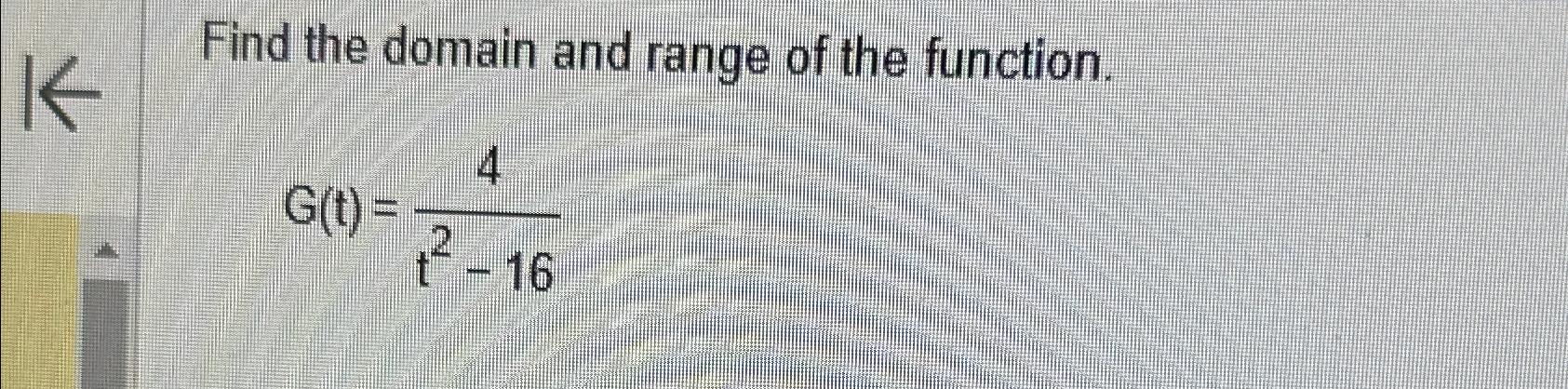 Solved Find the domain and range of the function.G(t)=4t2-16 | Chegg.com