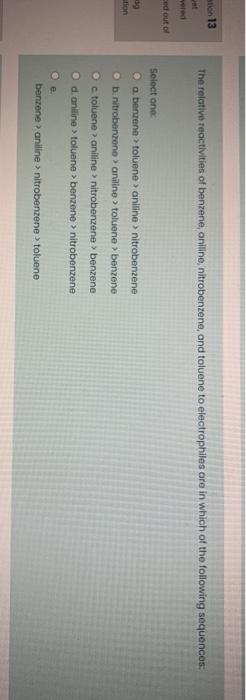 Solved M 13 The relative reactivities of benzene, online, | Chegg.com