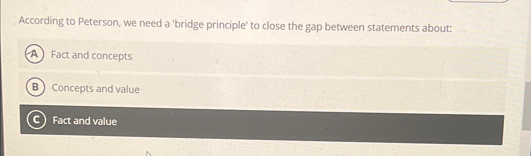 Solved According to Peterson, we need a 'bridge principle' | Chegg.com