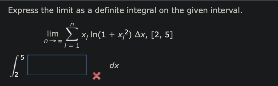 Solved Express the limit as a definite integral on the given | Chegg.com