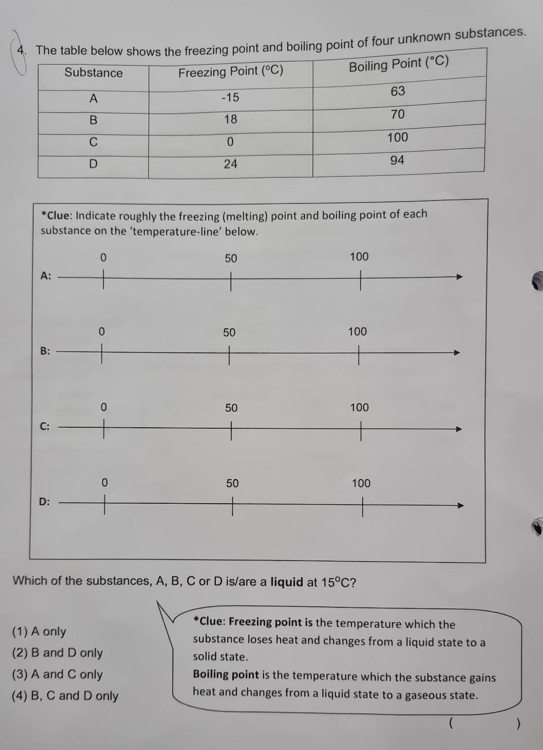 Solved 4. The table below shows the freezing point and | Chegg.com