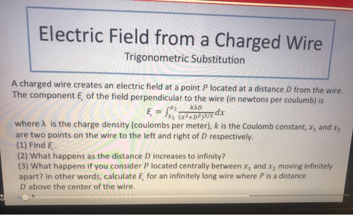 Solved Electric Field from a Charged Wire Trigonometric | Chegg.com