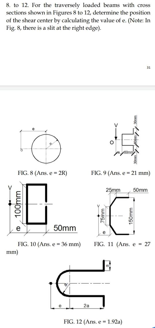Solved to 12. ﻿For the traversely loaded beams with cross | Chegg.com