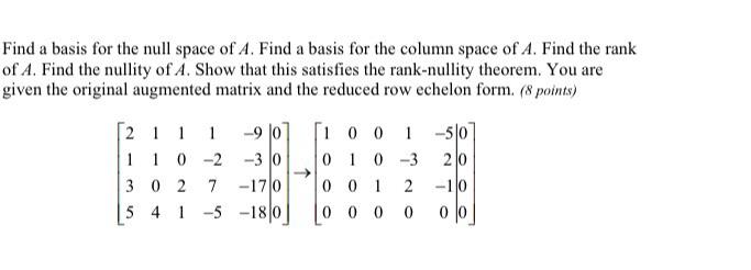 Solved Find a basis for the null space of A. Find a basis | Chegg.com