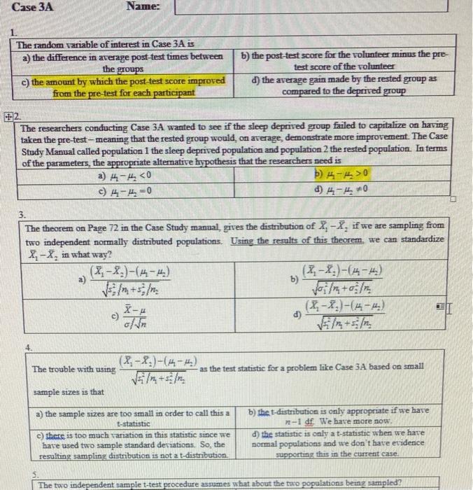 Solved Case 3A Name: The random variable of interest in Case | Chegg.com