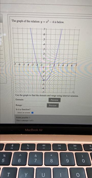 Solved The graph of the relation: y=x2−4 is below. Use the | Chegg.com
