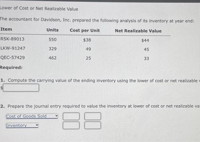 Solved Lower of Cost or Net Realizable Value The accountant | Chegg.com