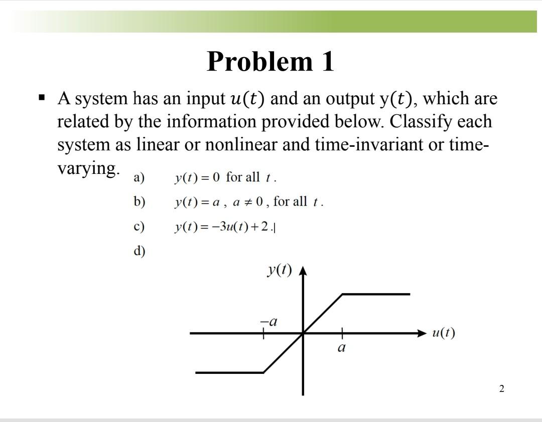 Solved A system has an input u(t) and an output y(t), which | Chegg.com