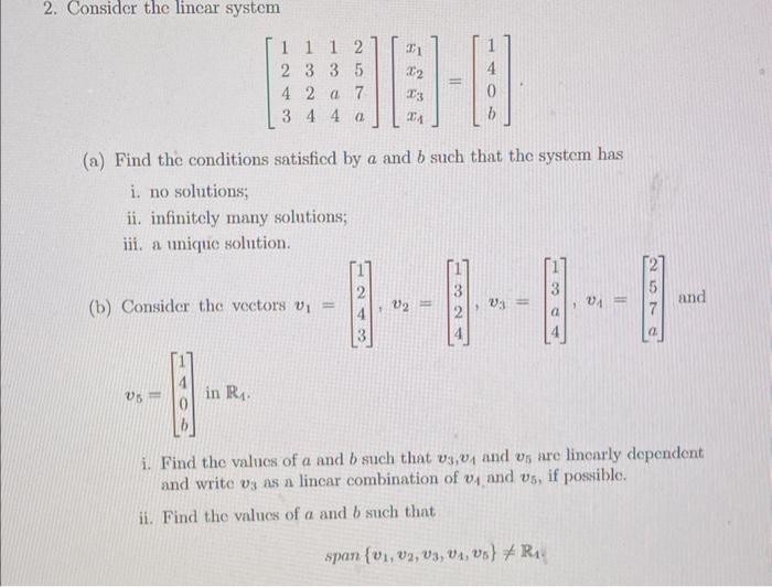 Solved 2. Consider the linear system | Chegg.com
