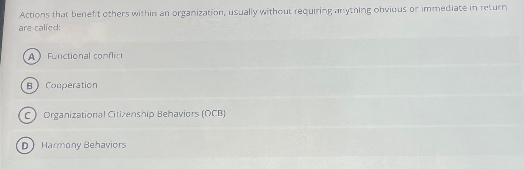 Solved Actions that benefit others within an organization, | Chegg.com