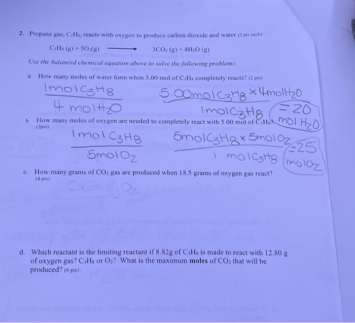 Solved 2. Propane gas, C3H4, reacts with oxygen to produce | Chegg.com