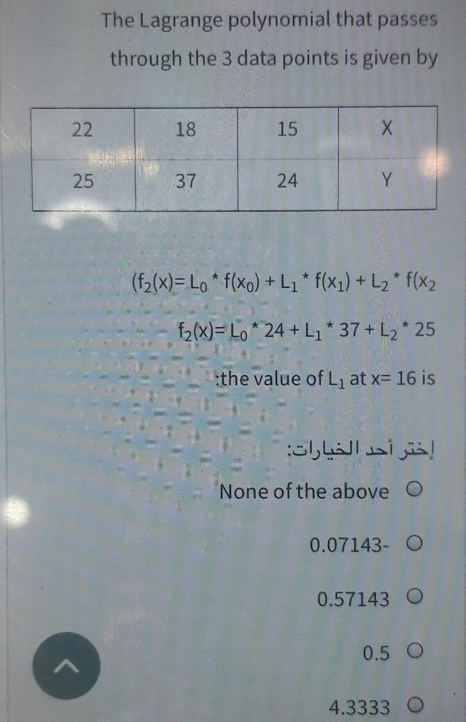 Solved The Lagrange polynomial that passes through the 3 | Chegg.com