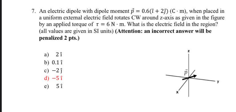 Solved An electric dipole with dipole moment | Chegg.com