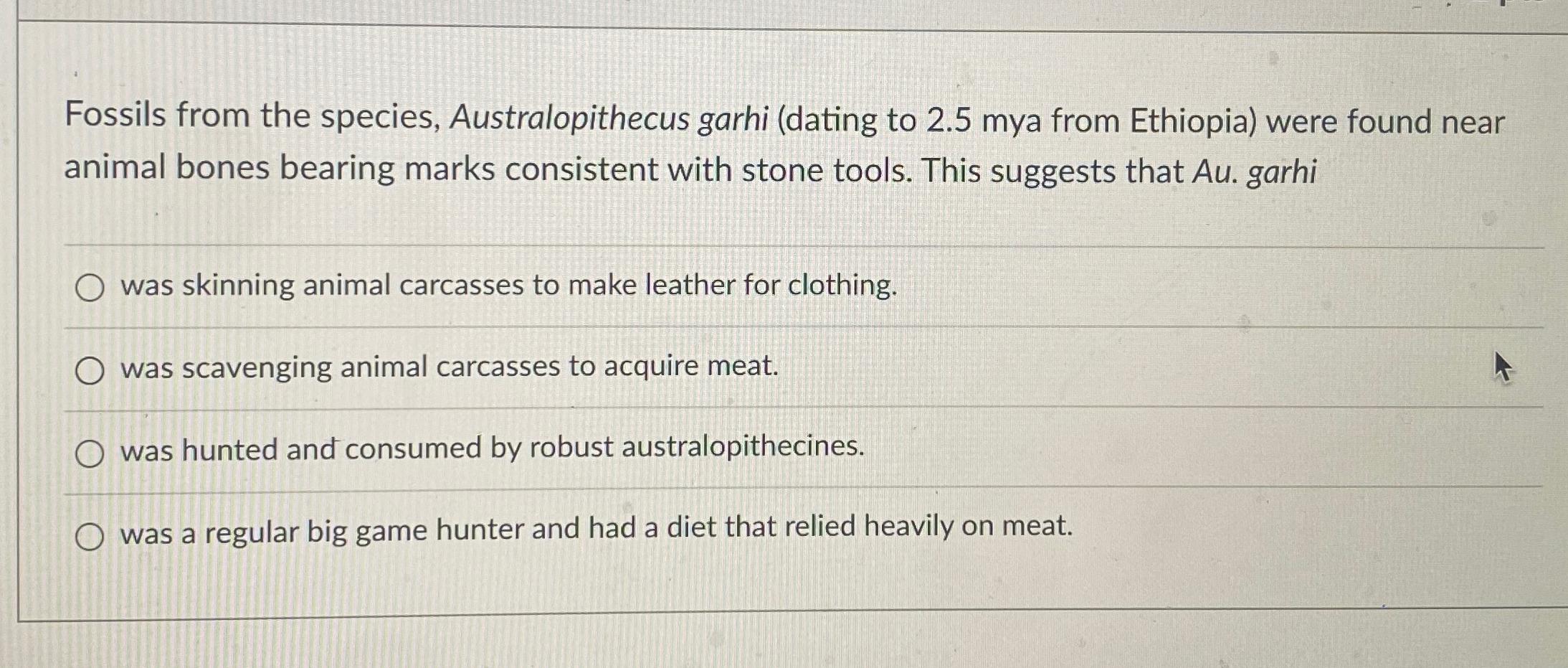 Solved Fossils from the species, Australopithecus garhi | Chegg.com