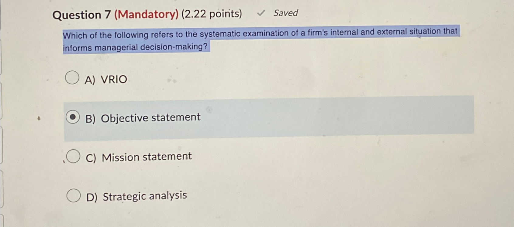 Solved Question 7 (Mandatory) (2.22 ﻿points) ﻿SavedWhich of | Chegg.com