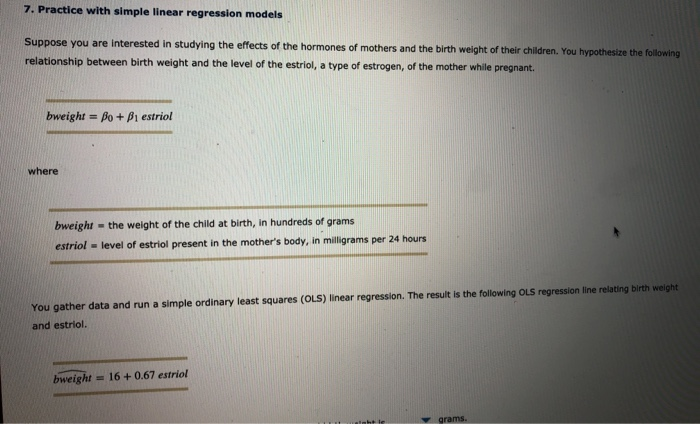 Solved 7. Practice with simple linear regression models | Chegg.com