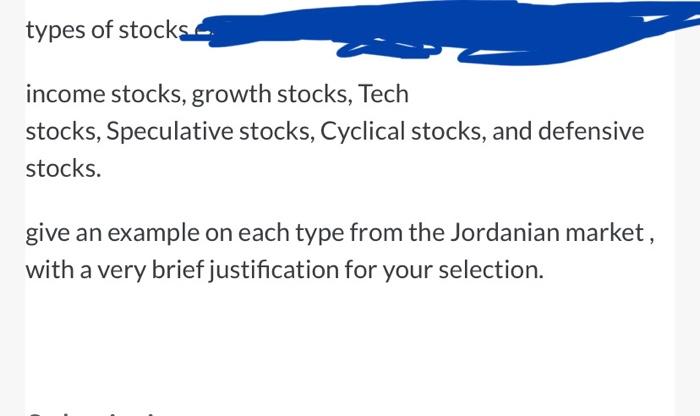 Solved income stocks, growth stocks, Tech stocks, | Chegg.com