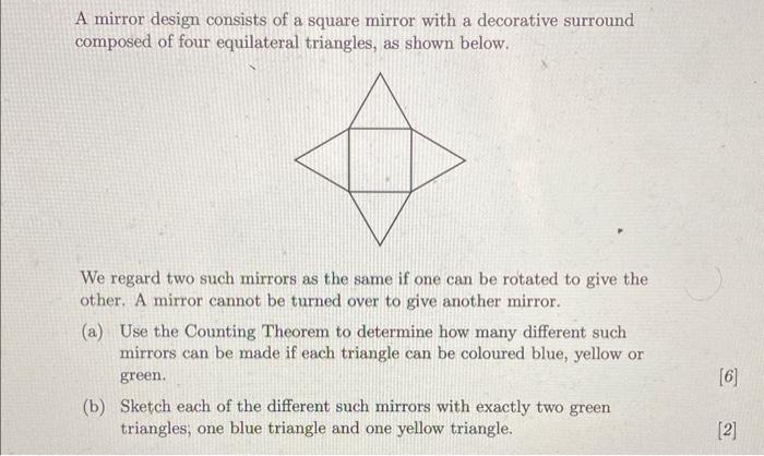 Solved A mirror design consists of a square mirror with a | Chegg.com