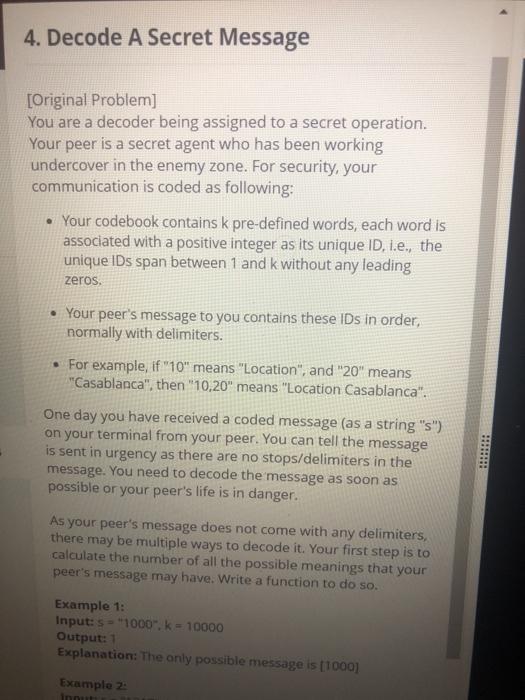 4. Decode A Secret Message [Original Problem] You are | Chegg.com