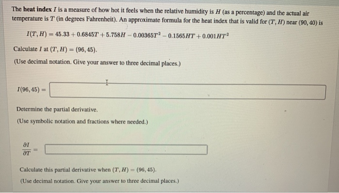 Solved The heat index I is a measure of how hot it feels | Chegg.com