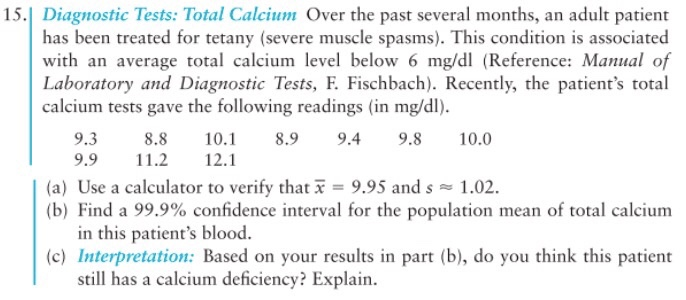 Solved 15. Diagnostic Tests: Total Calcium Over the past | Chegg.com