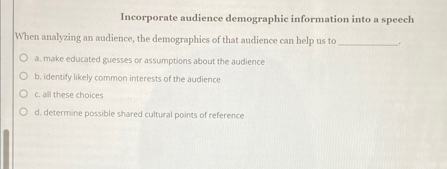 Solved Incorporate audience demographic information into a | Chegg.com