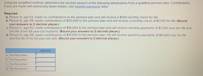 Solved Using the simplified method, determine the tax-free | Chegg.com