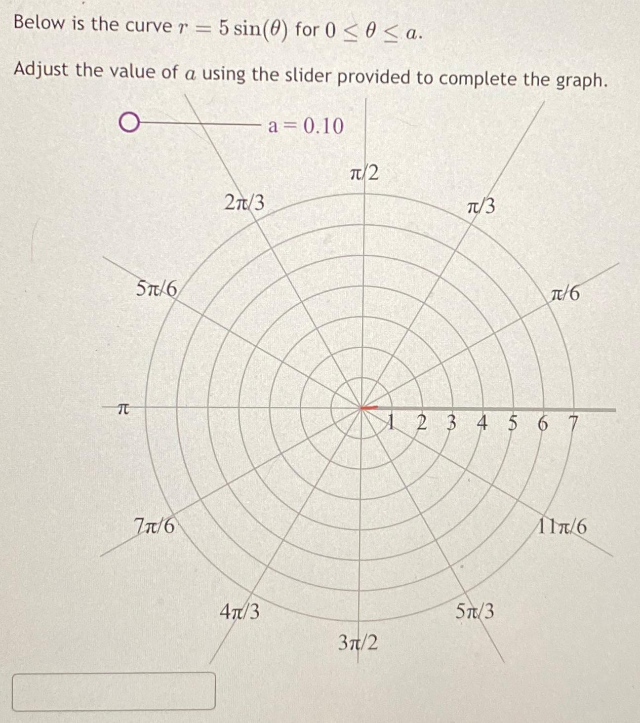 Solved Below is the curve r=5sin(θ) ﻿for 0≤θ≤a.Adjust the | Chegg.com